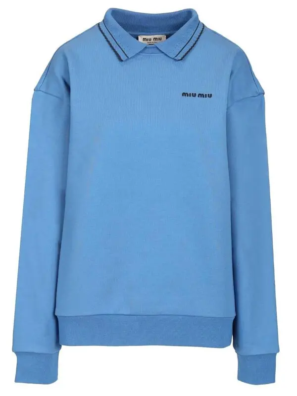 Miu Miu Sweatshirt With Embroidered Logo - Blue