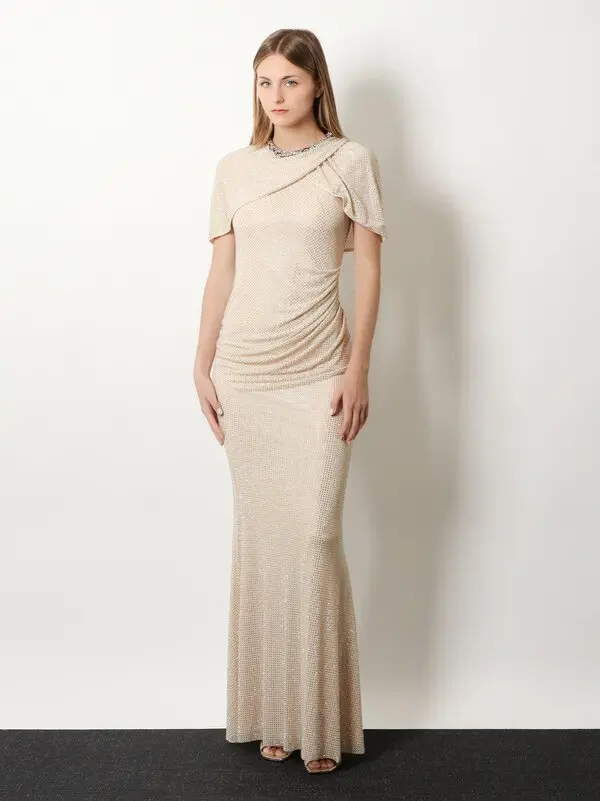 SELF-PORTRAIT Maxi Dress With Rhinestones - Gold