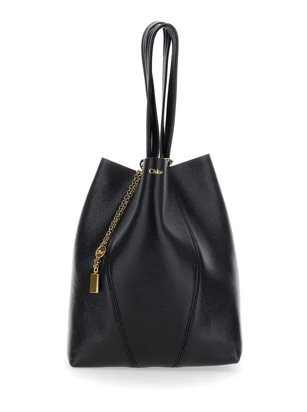 Chloé Shoulder Bag 'spin' With Logoed Metal Medals In Black Grained Leather For - Multicolor