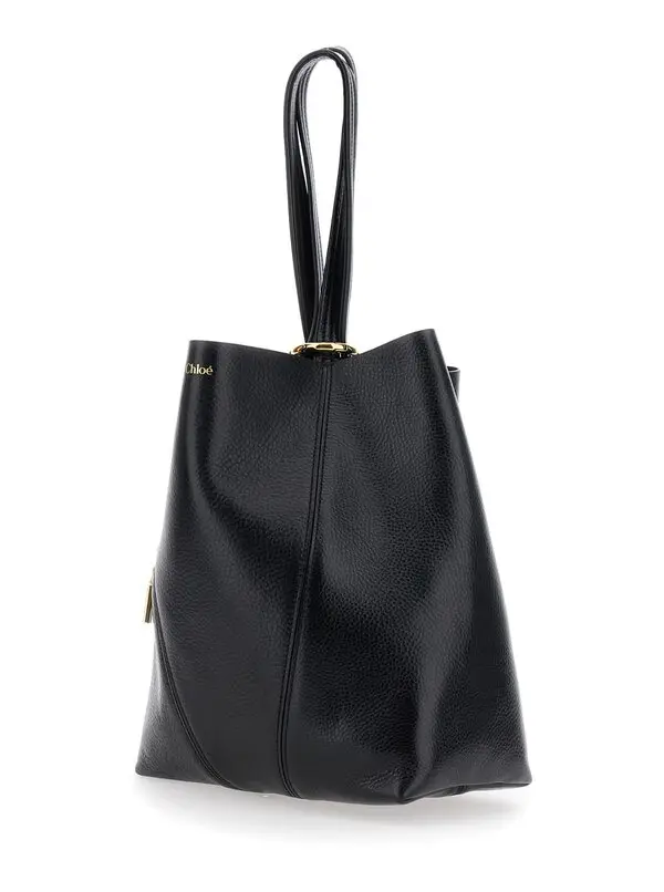 Chloé Shoulder Bag 'spin' With Logoed Metal Medals In Black Grained Leather For - Multicolor