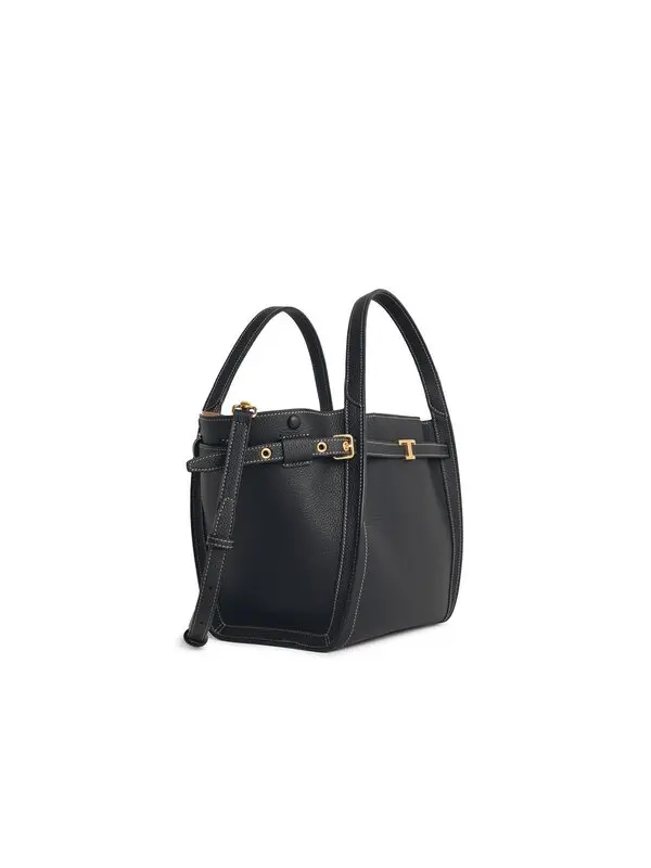TOD'S T Signature Small Leather Shopping Bag - Black