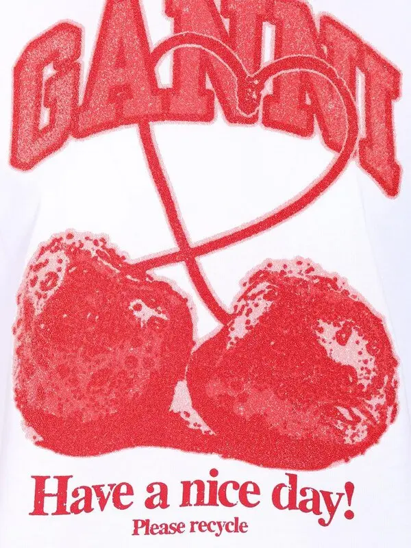 GANNI Printed Cotton T-shirt - White