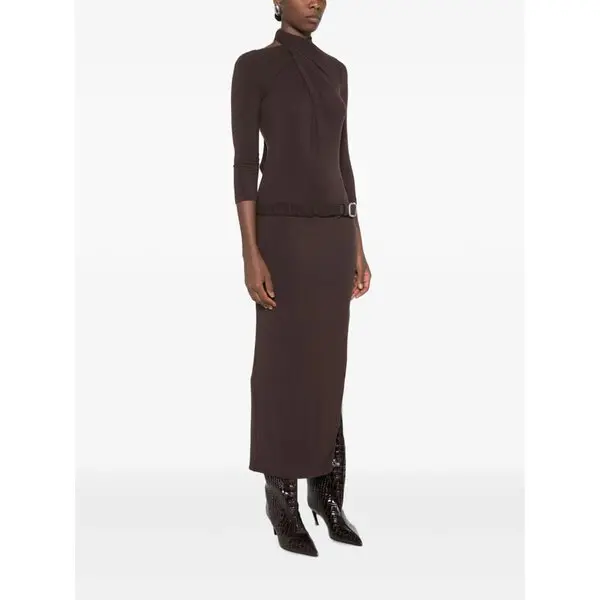 Attico Halter Neck Belted Long Sleeve Midi Dress