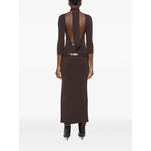 Attico Halter Neck Belted Long Sleeve Midi Dress