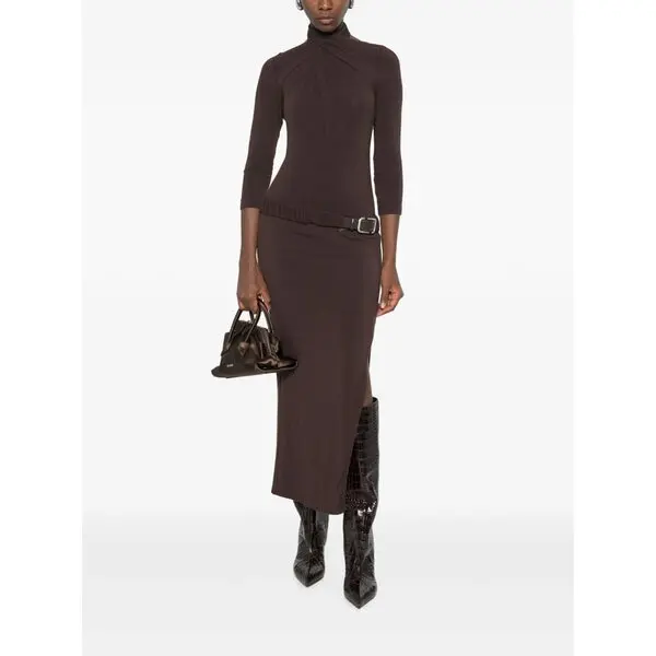 Attico Halter Neck Belted Long Sleeve Midi Dress