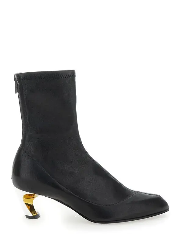 Alexander McQueen Armadillo' Black Ankle Boots With Golden Heel In Smooth Leather - Multicolor