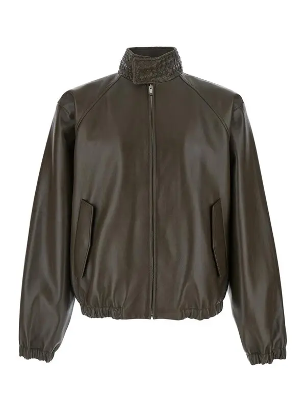 Bottega Veneta Intreccio Motif Leather Jacket - Multicolor
