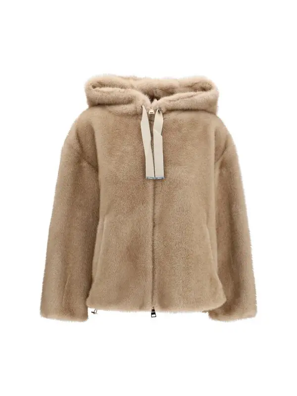 Herno Hooded Jacket In Eco-fur - Cream