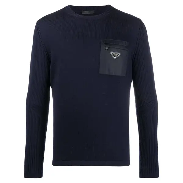 Prada Virgin Wool Crew Neck Jumper - Blue