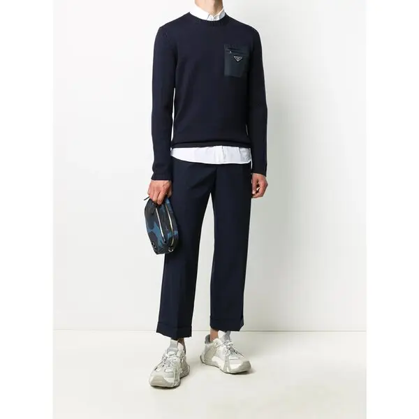 Prada Virgin Wool Crew Neck Jumper - Blue