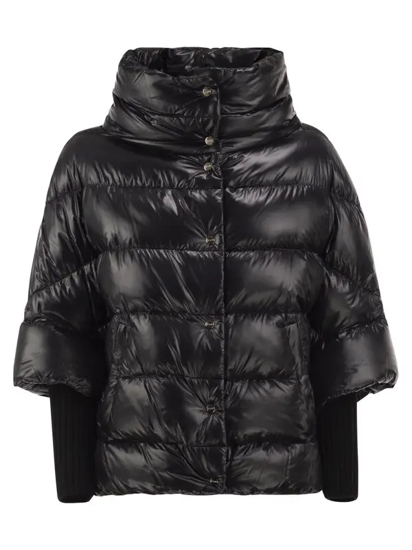 Herno Padded Jacket With High Collar And Knitted Cuffs - Black