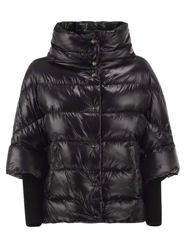 Herno Padded Jacket With High Collar And Knitted Cuffs - Black
