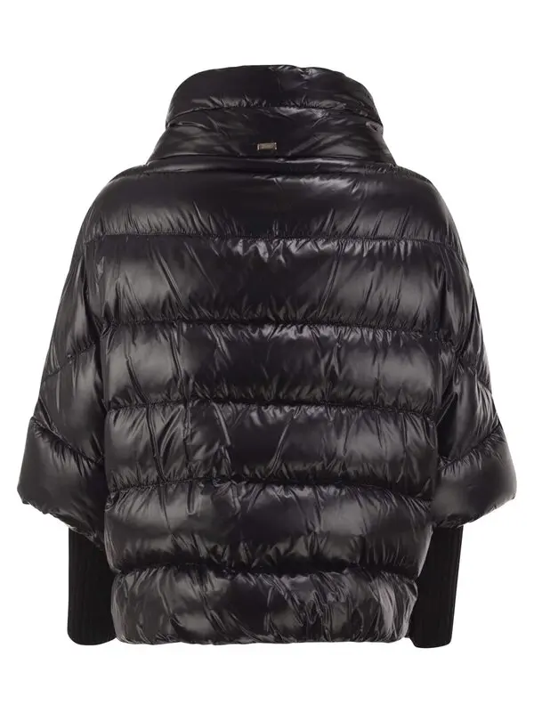 Herno Padded Jacket With High Collar And Knitted Cuffs - Black