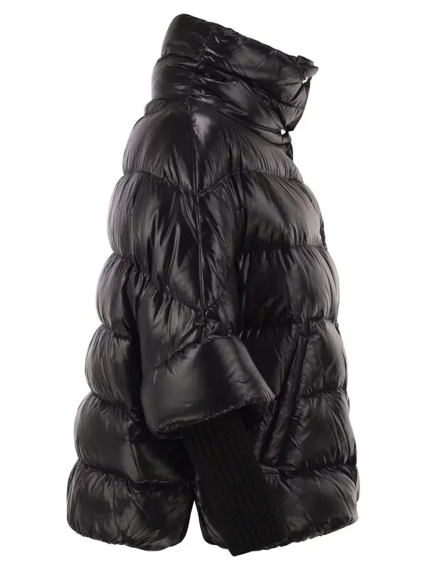Herno Padded Jacket With High Collar And Knitted Cuffs - Black