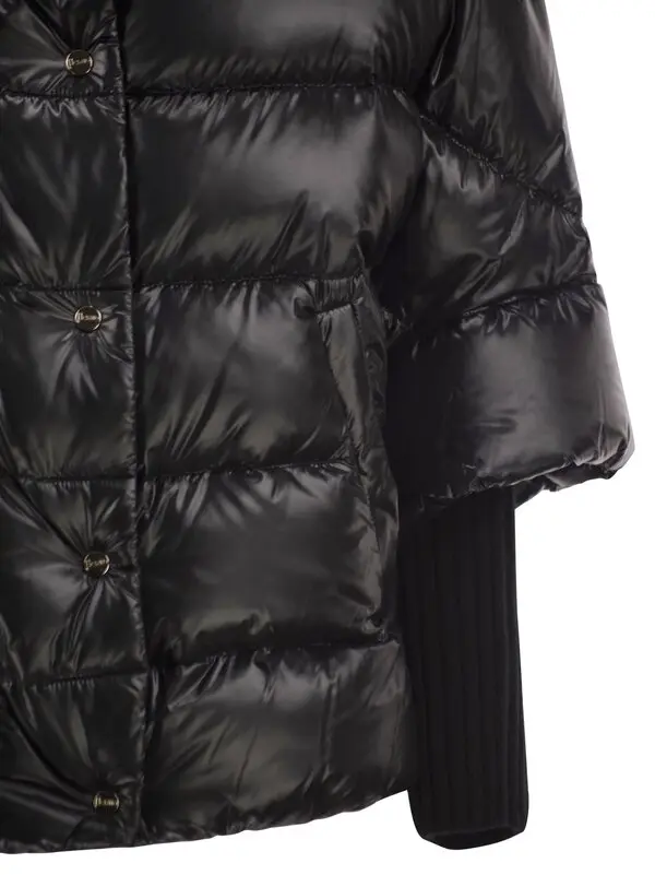 Herno Padded Jacket With High Collar And Knitted Cuffs - Black