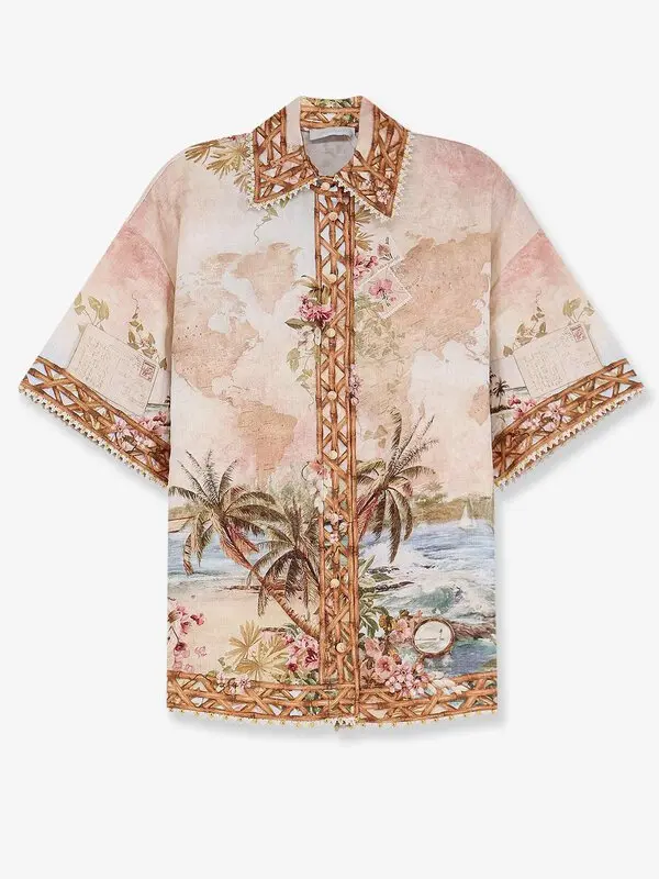Zimmermann Mahon Linen Shirt With Blue Island Map Print - Multicolor