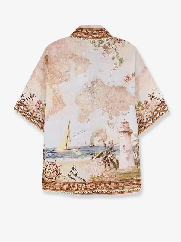 Zimmermann Mahon Linen Shirt With Blue Island Map Print - Multicolor