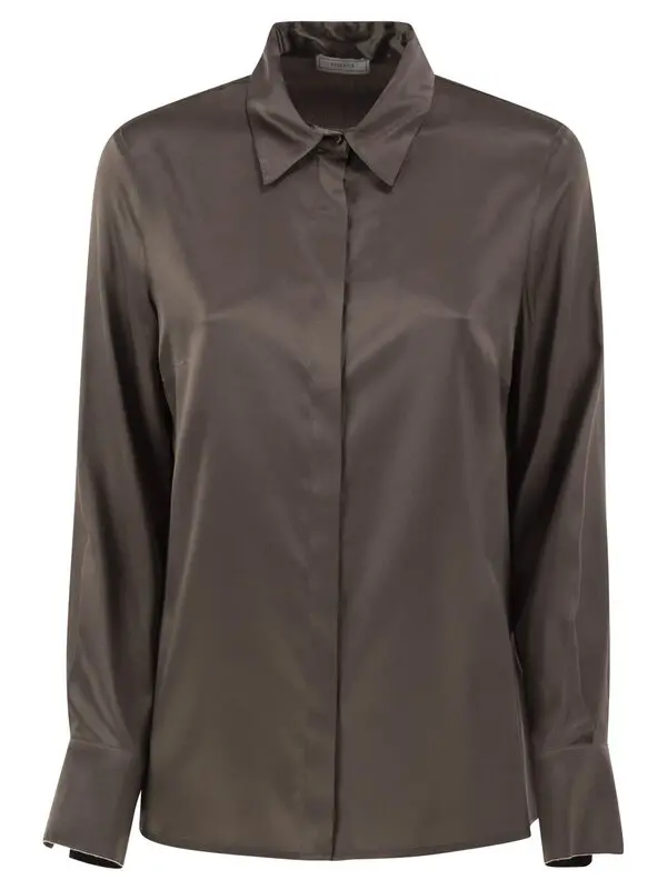 Peserico Stretch Silk Shirt With Concealed Button Fastening - Brown