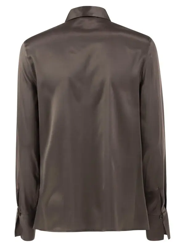 Peserico Stretch Silk Shirt With Concealed Button Fastening - Brown