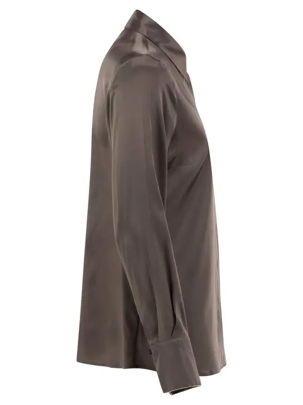 Peserico Stretch Silk Shirt With Concealed Button Fastening - Brown