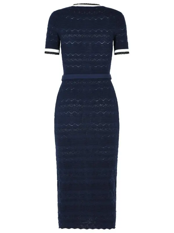 SELF-PORTRAIT Cotton Blend Midi Dress - Blue
