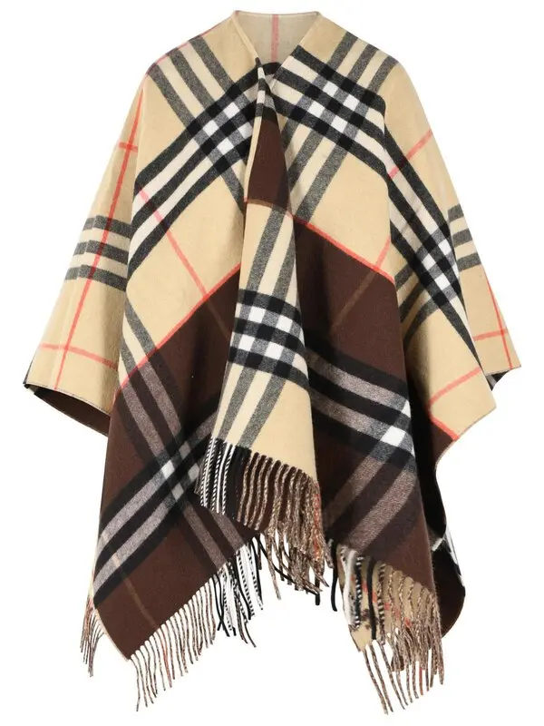 Burberry Check' Beige Cashmere Cape - Cream