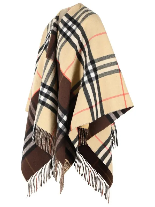 Burberry Check' Beige Cashmere Cape - Cream