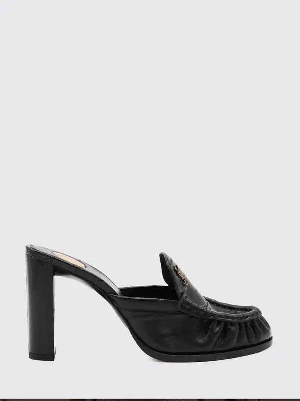 Saint Laurent Le Loafer High-heeled Mules In Eel Leather With Monogram - Black