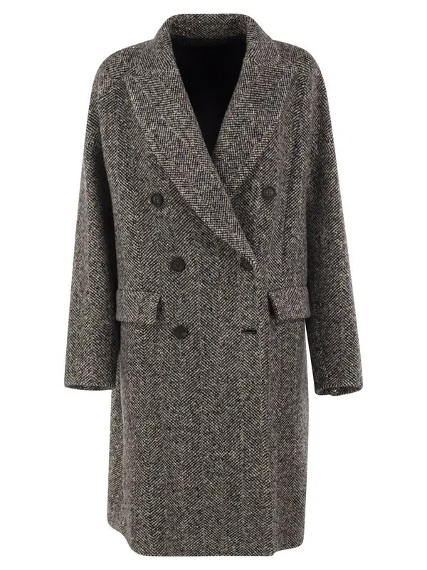 Brunello Cucinelli Double-breasted Herringbone Wool Coat With Sequins - Black