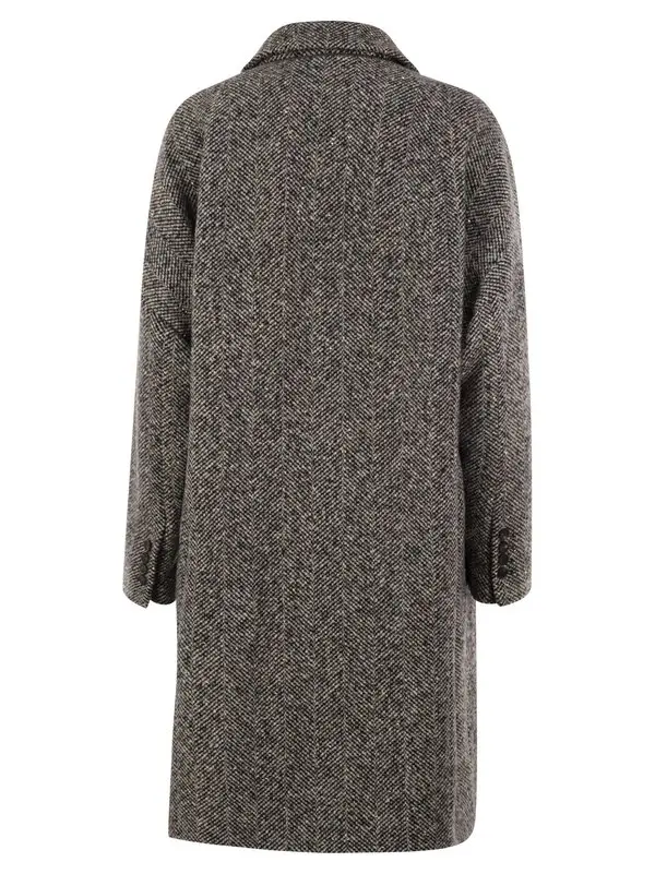 Brunello Cucinelli Double-breasted Herringbone Wool Coat With Sequins - Black