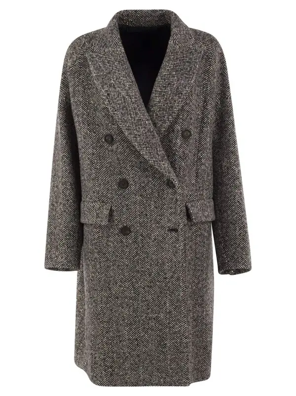 Brunello Cucinelli Double-breasted Herringbone Wool Coat With Sequins - Black