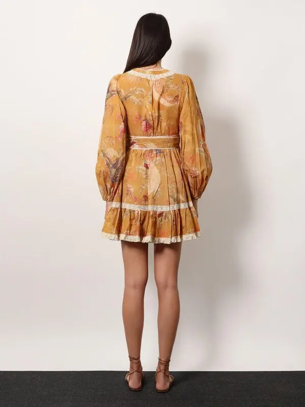 Zimmermann Frill Cotton Short Dress With Floral Print - Multicolor
