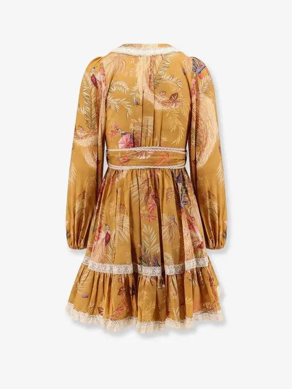 Zimmermann Frill Cotton Short Dress With Floral Print - Multicolor