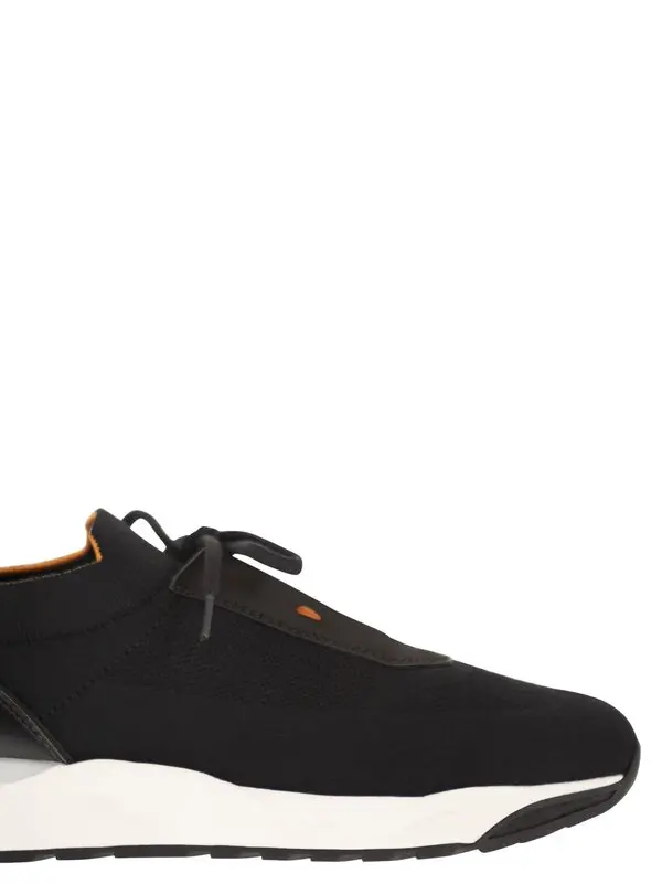 Santoni Textile And Leather Trainers With Raised Sole