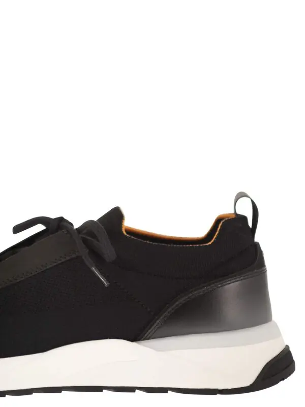 Santoni Textile And Leather Trainers With Raised Sole - Black