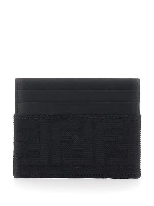 Fendi Ff Canvas And Leather Card Holder - Black