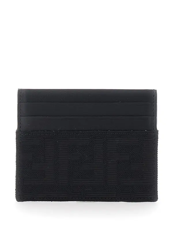 Fendi Ff Canvas And Leather Card Holder - Black