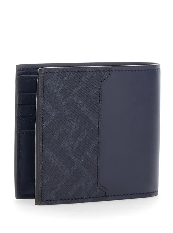 Fendi Blue Bi-fold Wallet With Ff Plate On The Front In Leather For