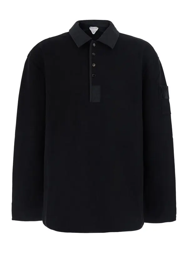Bottega Veneta Sweatshirt With Polo Collar And Patch With Intreccio On The Sleeve In Cotton For - Black