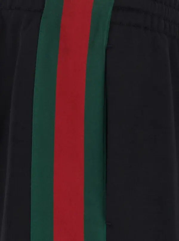 Gucci Black Pants With Elasticated Drawstring Waist And Web Detail On The Side In Cotton And Silk For - Multicolor