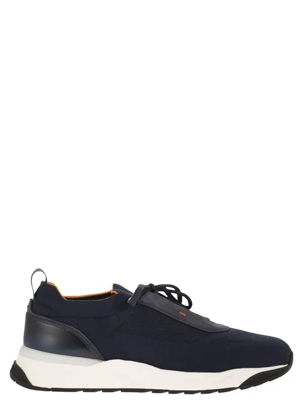 Santoni Textile And Leather Trainers With Raised Sole