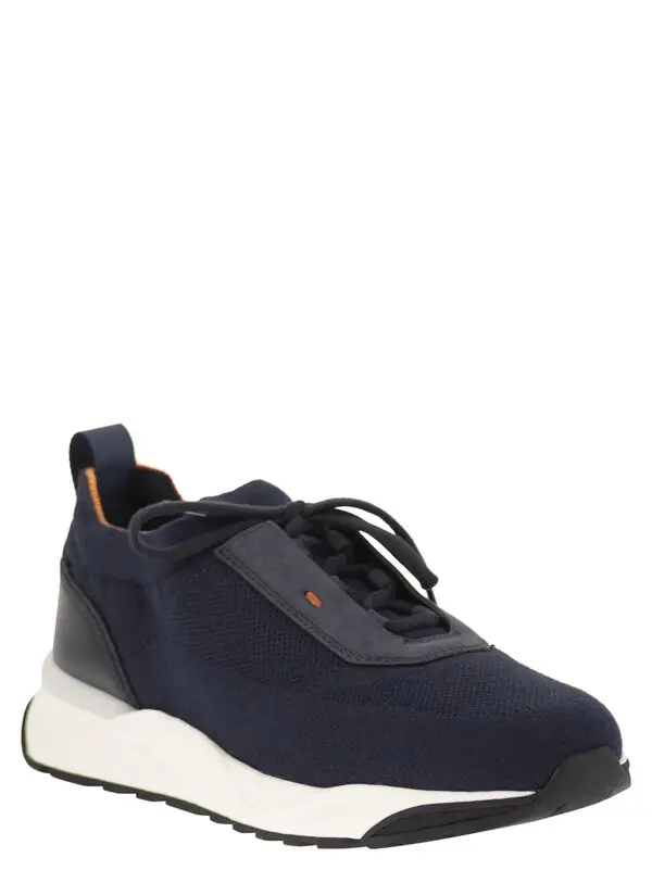 Santoni Textile And Leather Trainers With Raised Sole