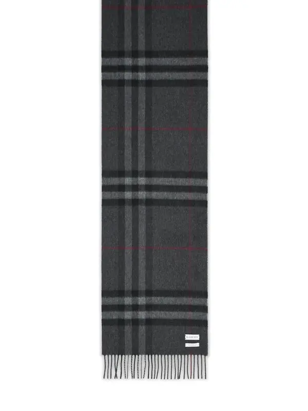 Burberry Mu Giant Check' Dark Grey Cashmere Scarf - Gray