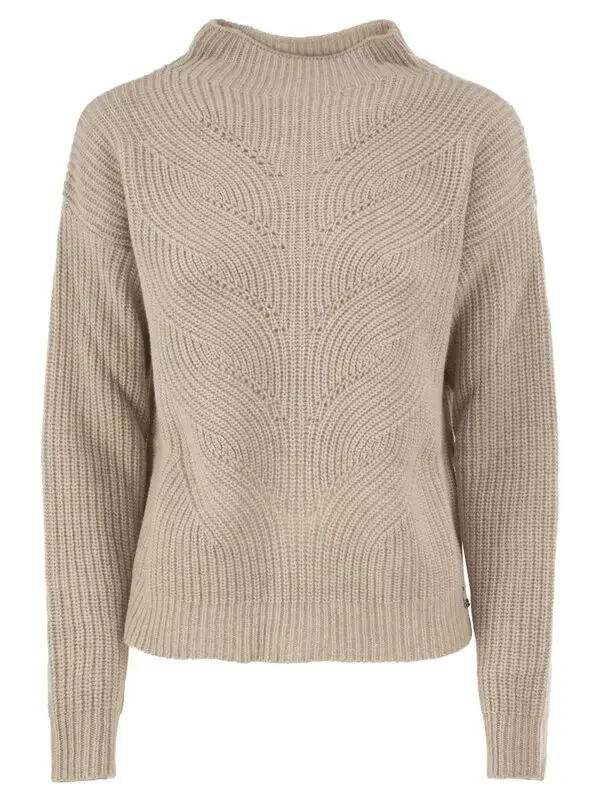 Herno Pure Wool Textured Knit High Neck Jumper - Cream