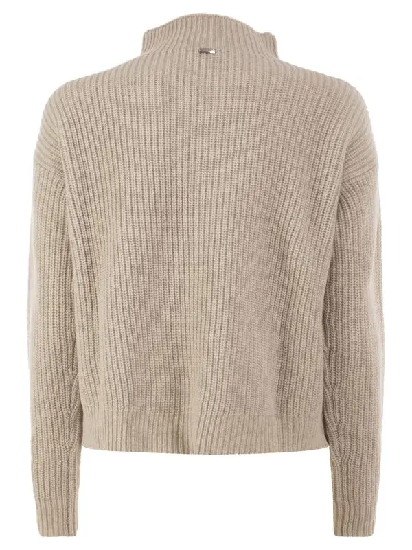 Herno Pure Wool Textured Knit High Neck Jumper - Cream