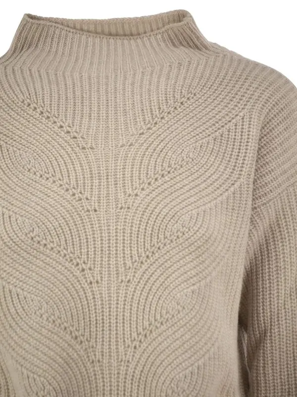 Herno Pure Wool Textured Knit High Neck Jumper - Cream