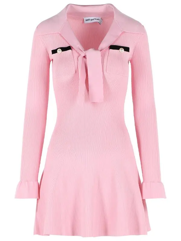SELF-PORTRAIT Viscose Knit Mini Dress - Pink