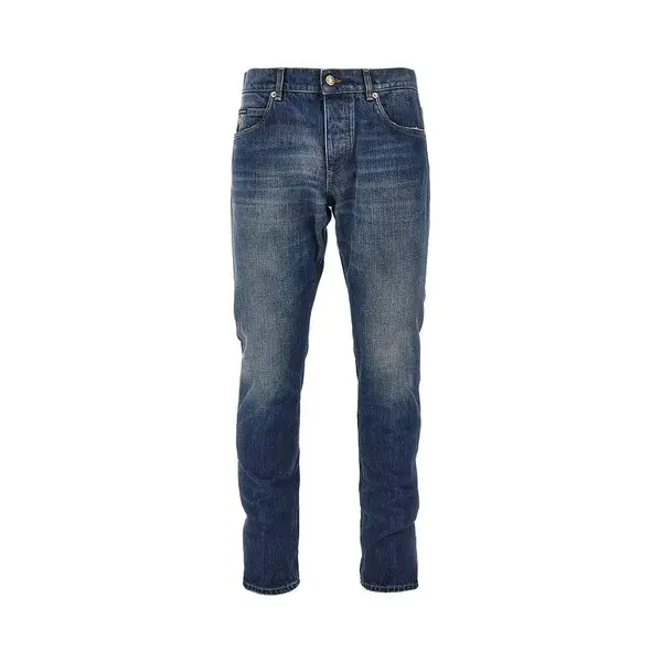 Dolce & Gabbana Regular Fit Jeans With Logo Plate - Blue
