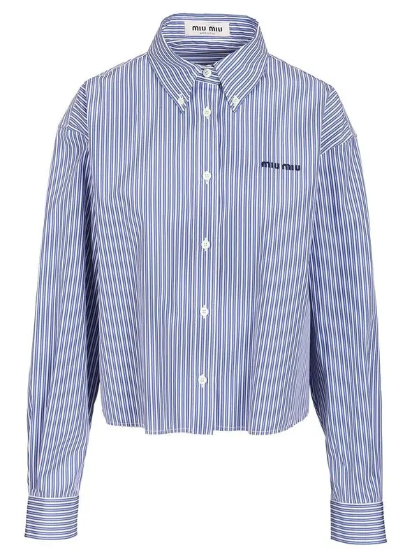 Miu Miu Poplin Shirt With Logo - Blue