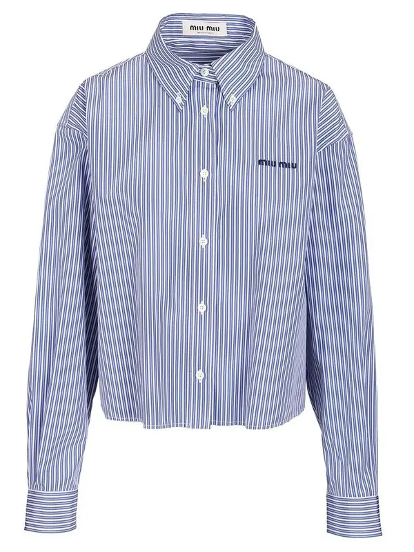 Miu Miu Poplin Shirt With Logo - Blue